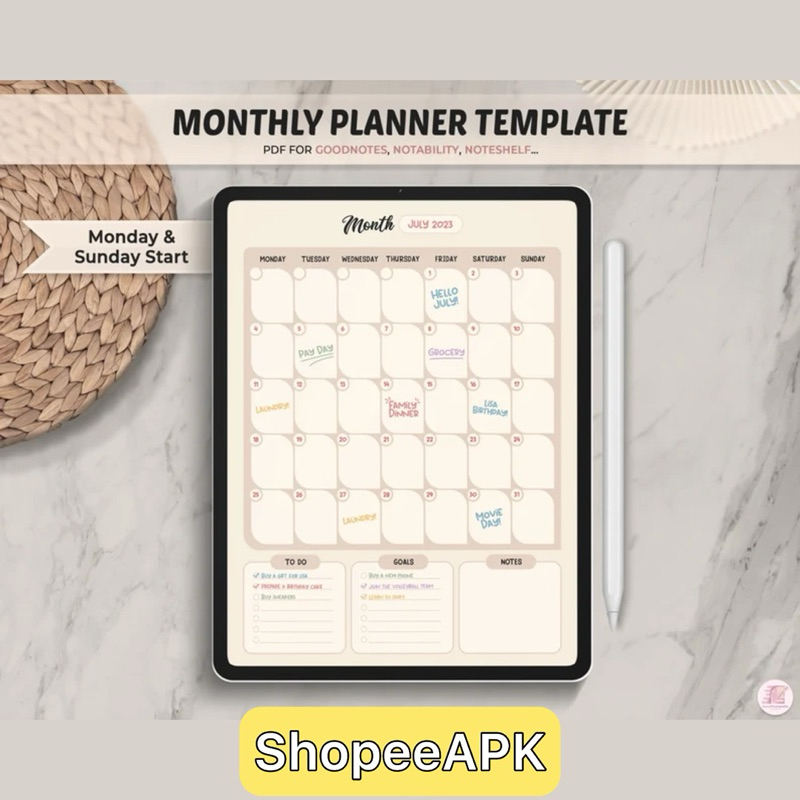 Monthly Planner 📅: Undated Goodnotes, Notability & Noteshelf Template ...