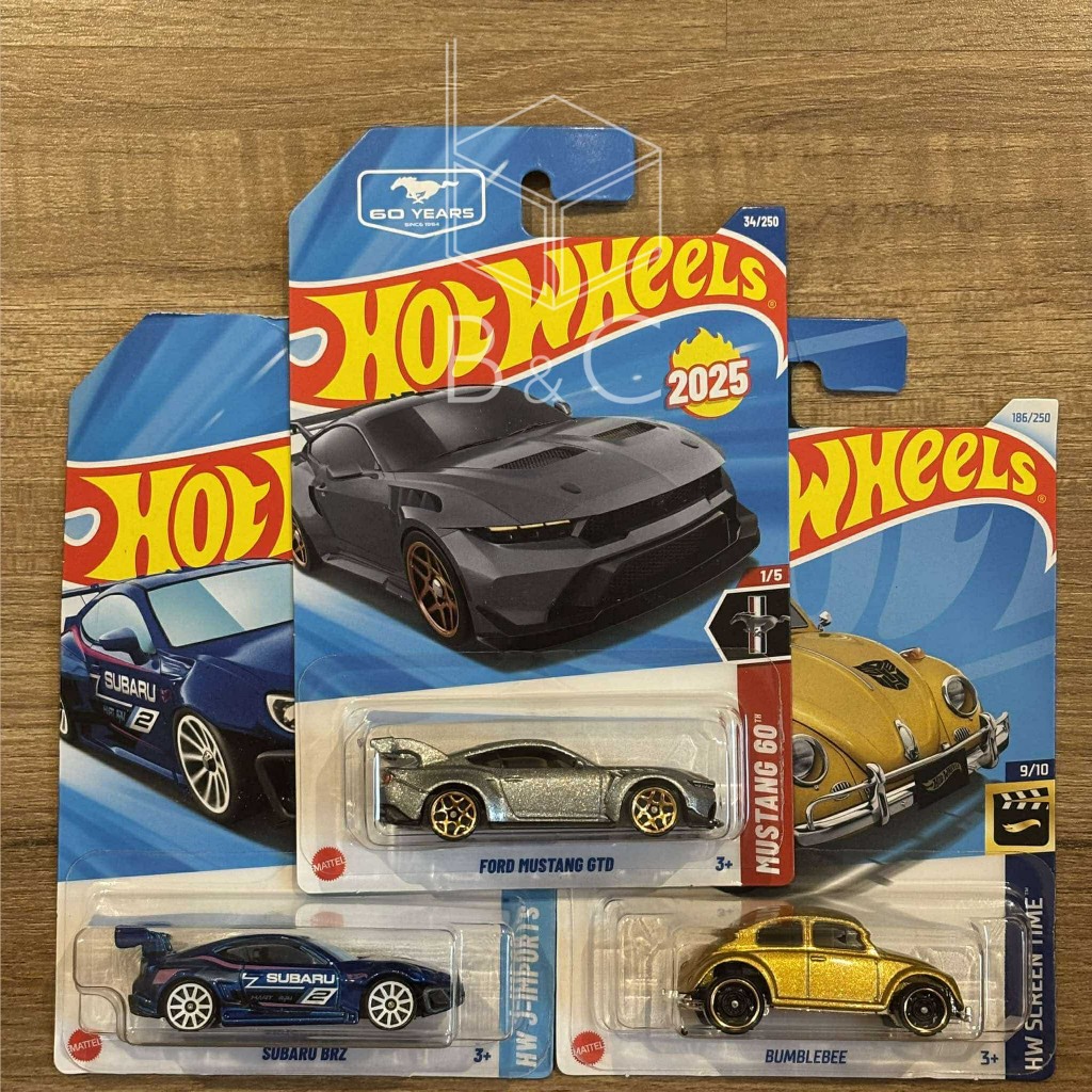 (Lot 3 pcs Damaged Card / Blister) Hot Wheels Ford Mustang GTD + Subaru ...