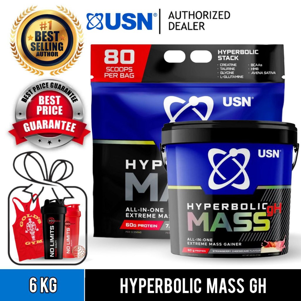 Halal (6kg) USN Hyperbolic Mass gH Extreme Weight Gainer Protein Powder ...
