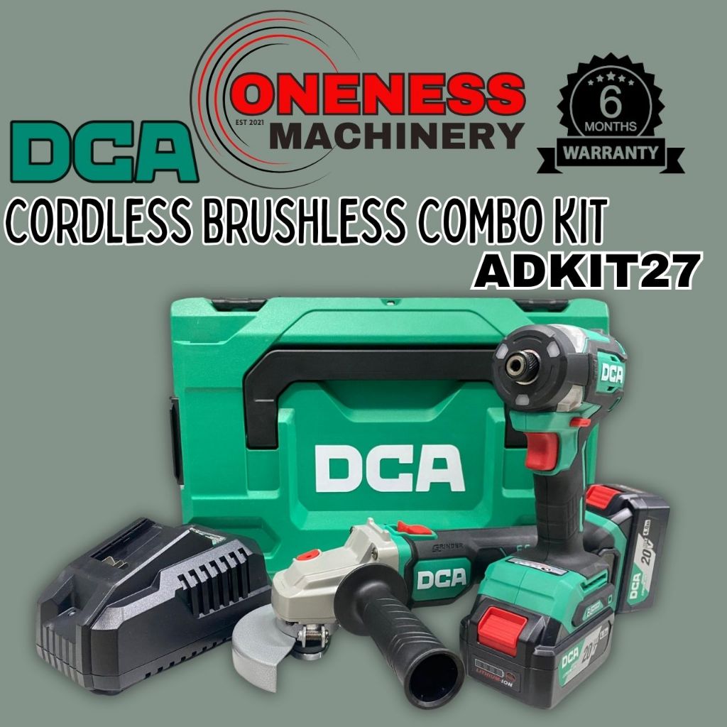 ''DCA'' CORDLESS BRUSHLESS COMBO KIT -20V -ANGLE GRINDER (ADSM03-100) & IMPACT DRIVER (ADPL208 ...