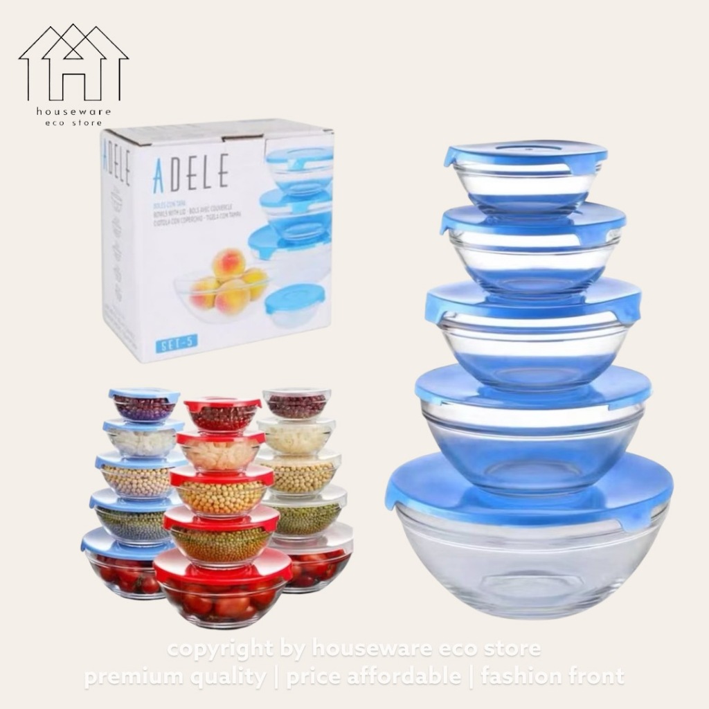 5pcs Glass Bowl Sets with Lid Salad Bowl Heat-Resistant Soup Bowl ...