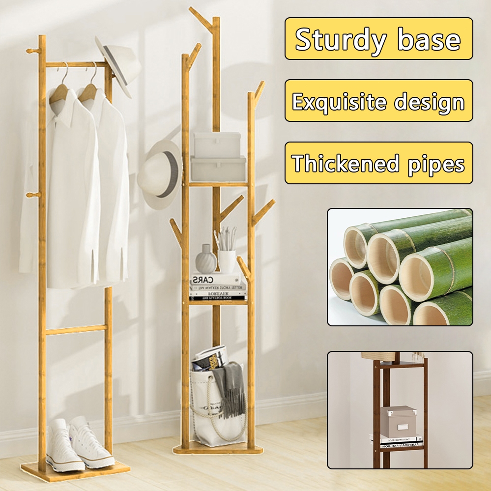 170CM Wooden Clothes Coat Rack Simple Installation Hat Bag Hanger ...