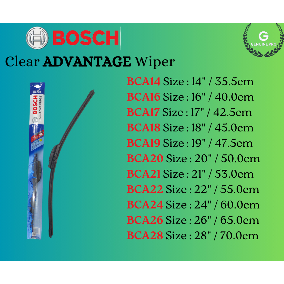 [ORIGINAL] Bosch Clear Advantage Soft Wiper Blade BCA WIPER | Shopee Malaysia