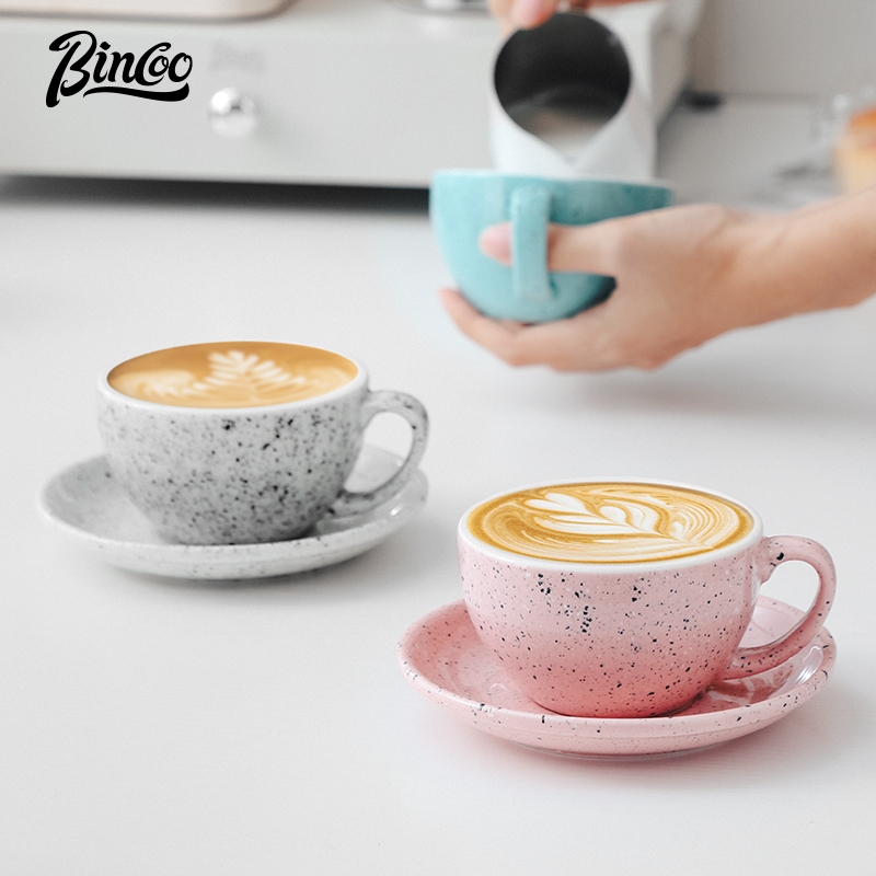 BINCOO 300ml Professional Latte Art Coffee Cup and Saucer Set - Ceramic ...