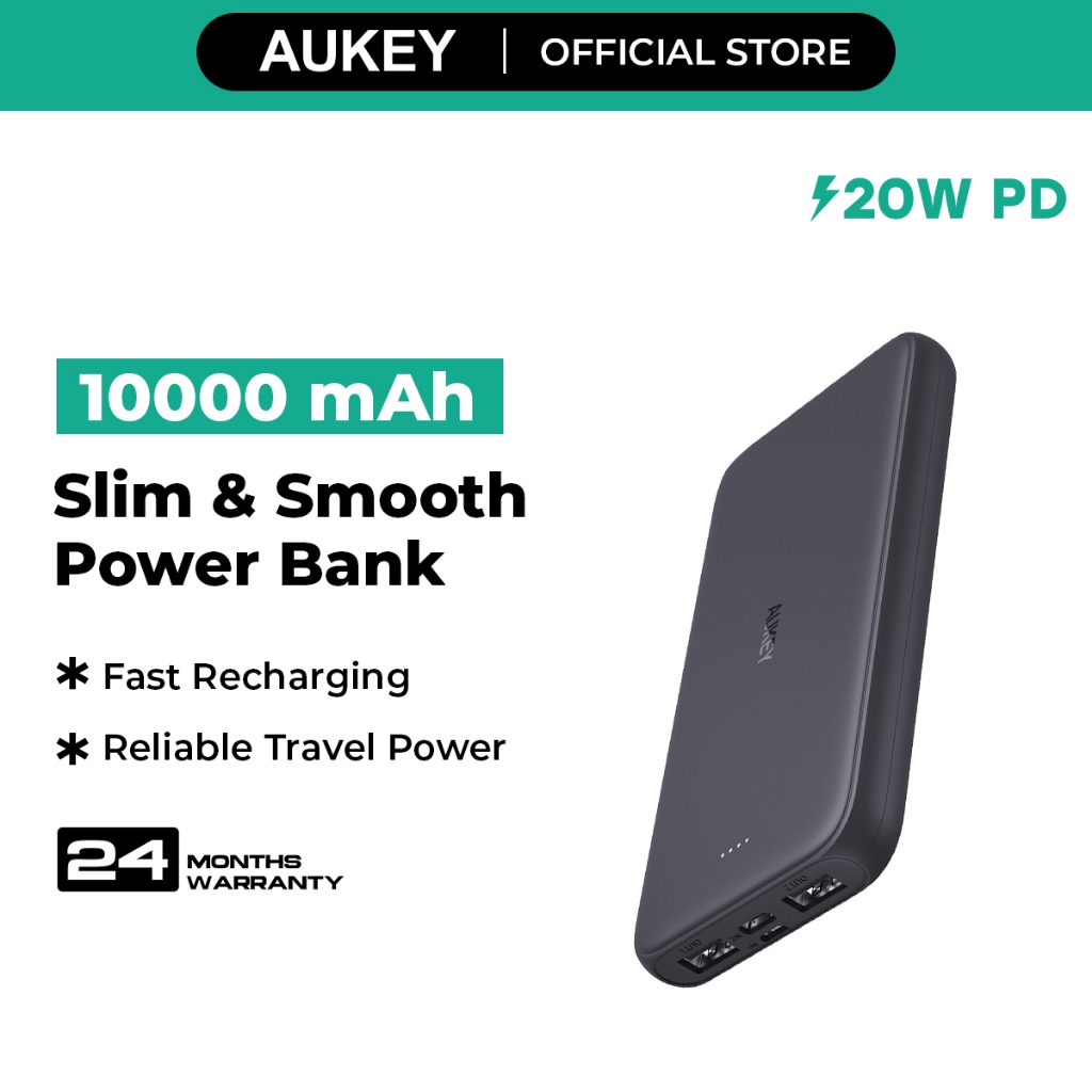 Aukey PB-N99 22.5W 10000mAh PD Fast Charge USB C Ultra Thin Power Bank | Shopee Malaysia