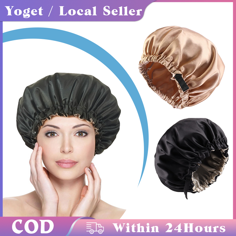 Double Satin Sleeping Cap / Double-Sided Wearable Shower Cap ...