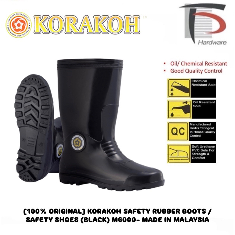 [100% ORIGINAL] KORAKOH SAFETY RUBBER BOOTS / SAFETY SHOES (BLACK) M6000 - MADE IN MALAYSIA ...