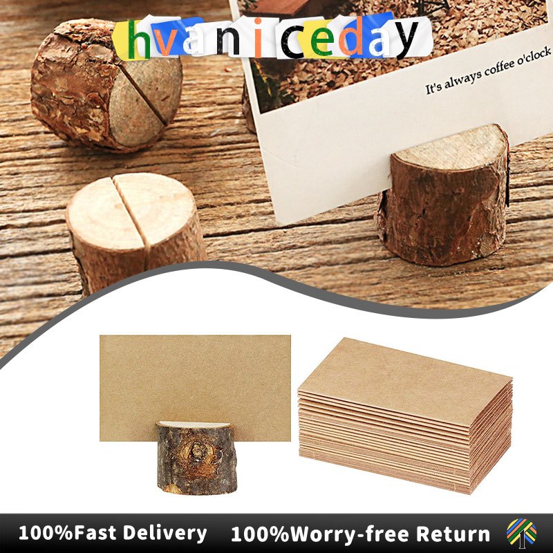 10 Set Wood Cylindrical Stakes Notes Folder with Kraft Place Cards Name ...
