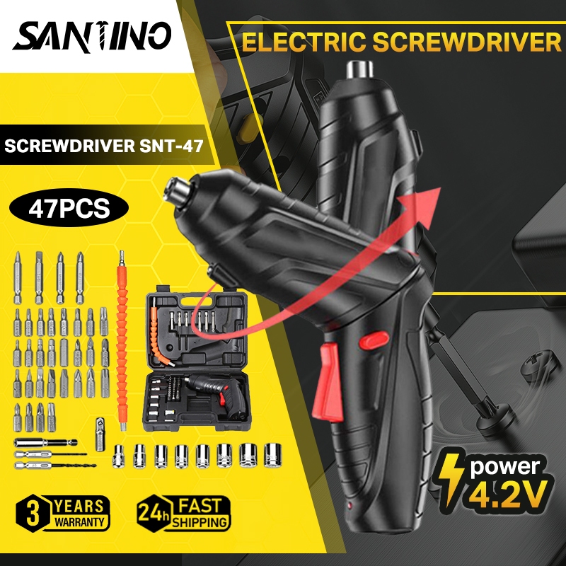 47Pcs/set 4.2V Electric Cordless Screwdriver Impact Drill Pemutar Skru ...