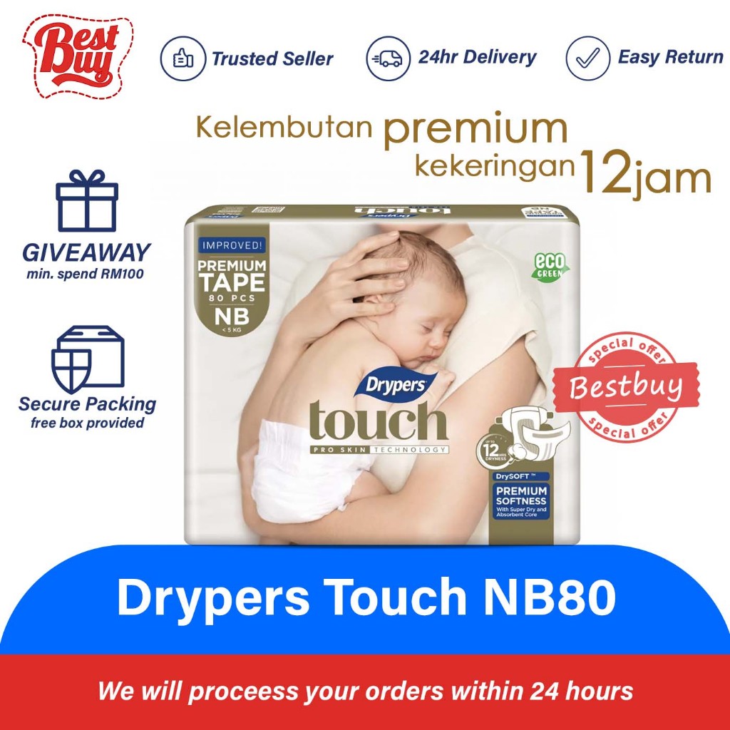Drypers Touch Mega Pack New Born (80's x 1 Pack) | Shopee Malaysia