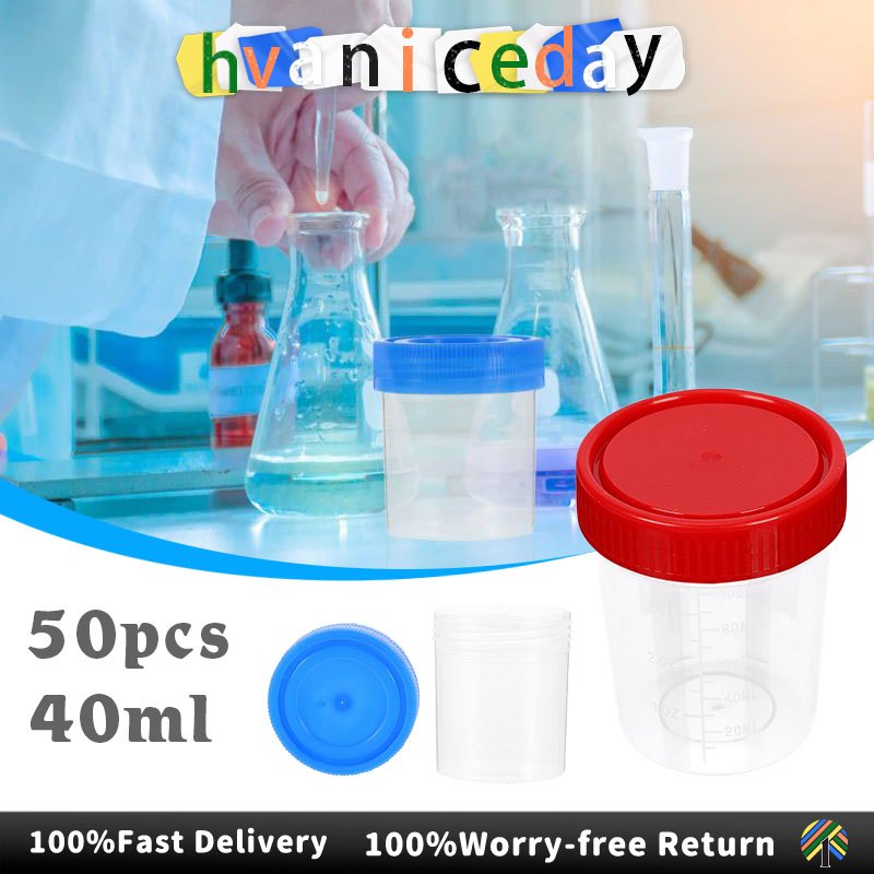 50PCS 40ml Sterile Specimen Cups with Separate Turning Screw Cap Sample ...