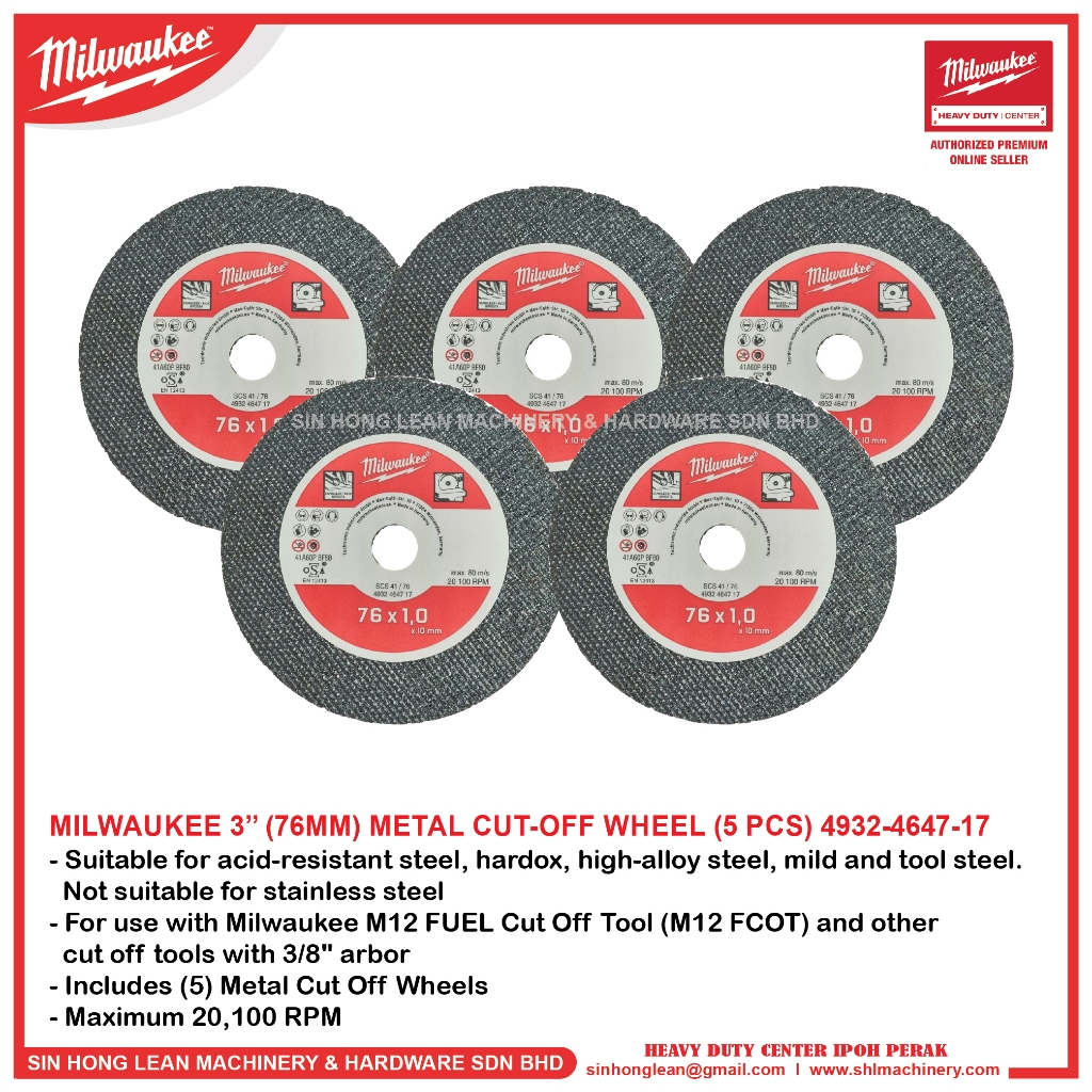 MILWAUKEE 3’’ (76MM) METAL CUT-OFF WHEEL 4932-4647-17 (5PCS) Use with ...