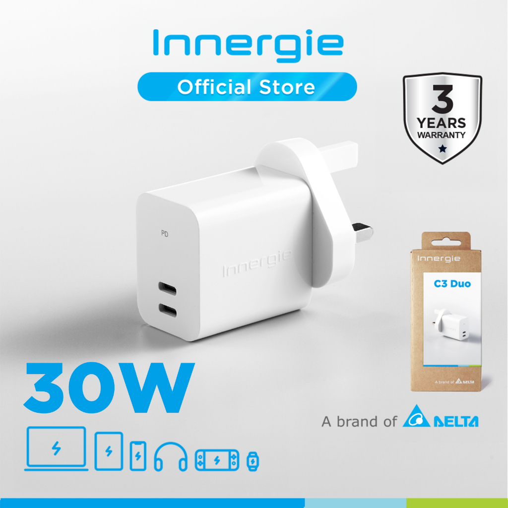 Innergie C3 Duo 30W 2-port USB-C Charger, USB PD 3.0 for iPhone 16 ...