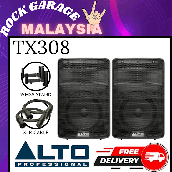 Alto TX308 8" 2-Way Powered Loudspeaker With Stand and Cable - Each ...