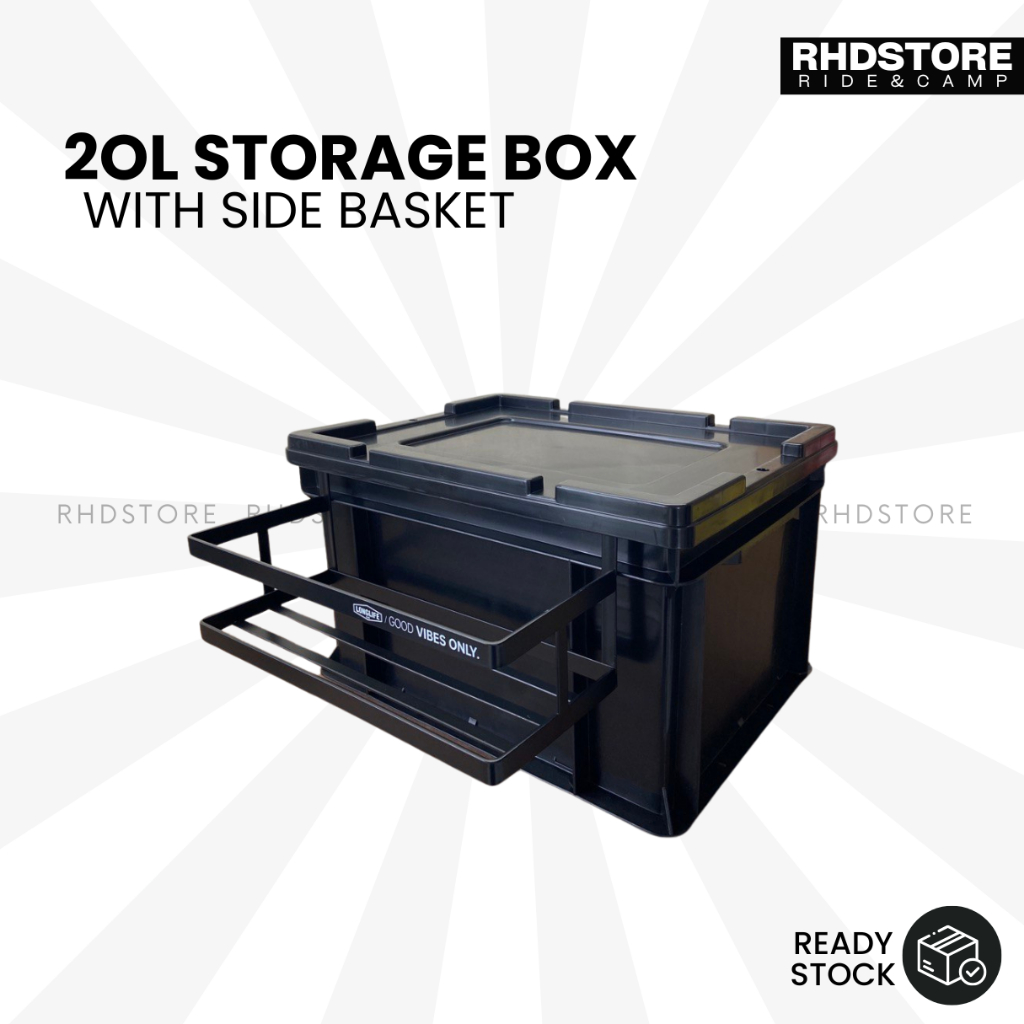 Storage Box With Side Basket 20L Industrial Style Heavy Duty Camping ...