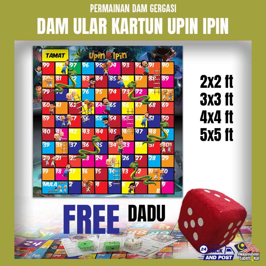 Permainan DAM ULAR Tema KARTUN Free Dadu / Saiz 2x2, 3x3, 4x4, 5x5 kaki ...
