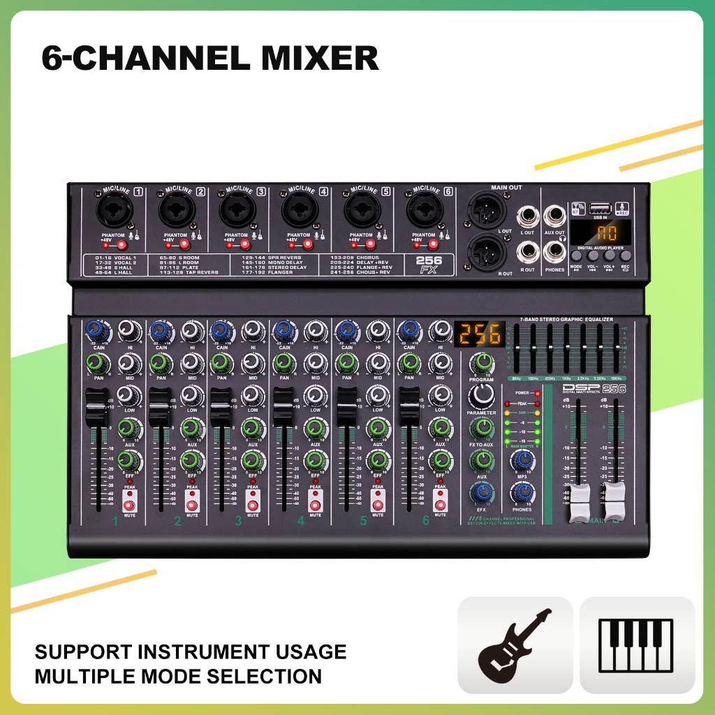 4/6 Channel Audio Interface Mixing Console 256-Bit DSP DJ Mixer Audio ...