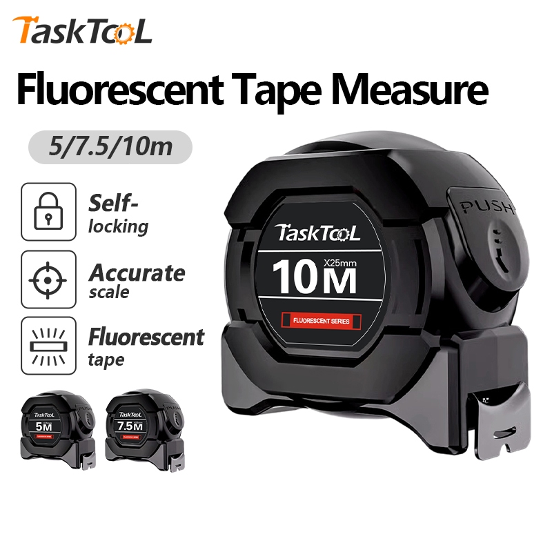 TASKTOOL Fluorescent Tape Measure Self Locking High Precision Measuring ...