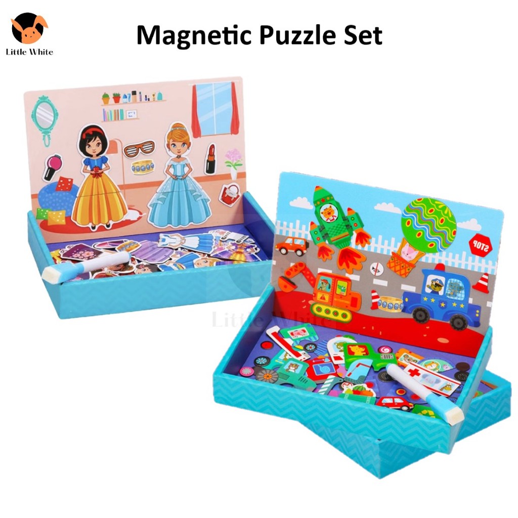 Little White Magnetic Puzzle Set Princess Vehicle Educational Toy Kids ...