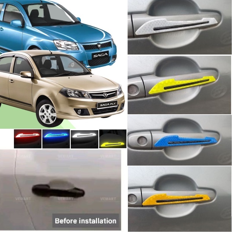 4Pcs Car Door Handle Reflective Sticker Proton Saga BLM/FLX Safety ...