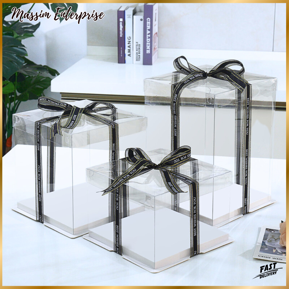 Transparent Cake Box Flower Gift Box Kotak Kek Kotak Bunga Kotak ...