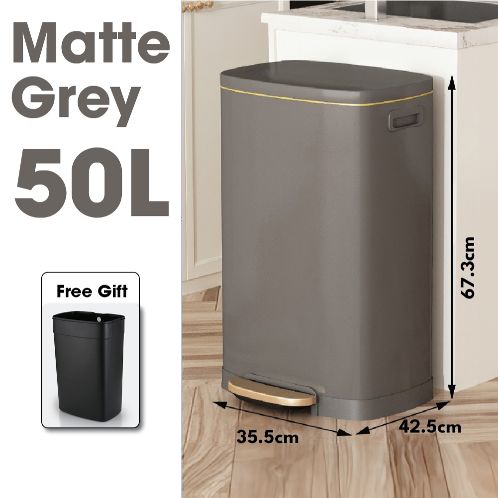 Luxbin™ Tong Sampah Dapur Besar Dustbin Kitchen Stainless Steel 20L 30L 50L Large Trash Can ...