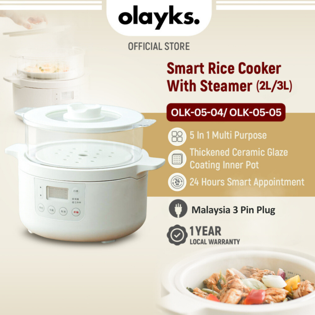 Olayks 2L/3L Multifunction Electric Rice Cooker With Steamer Multifunction Electric Cooker Hot ...