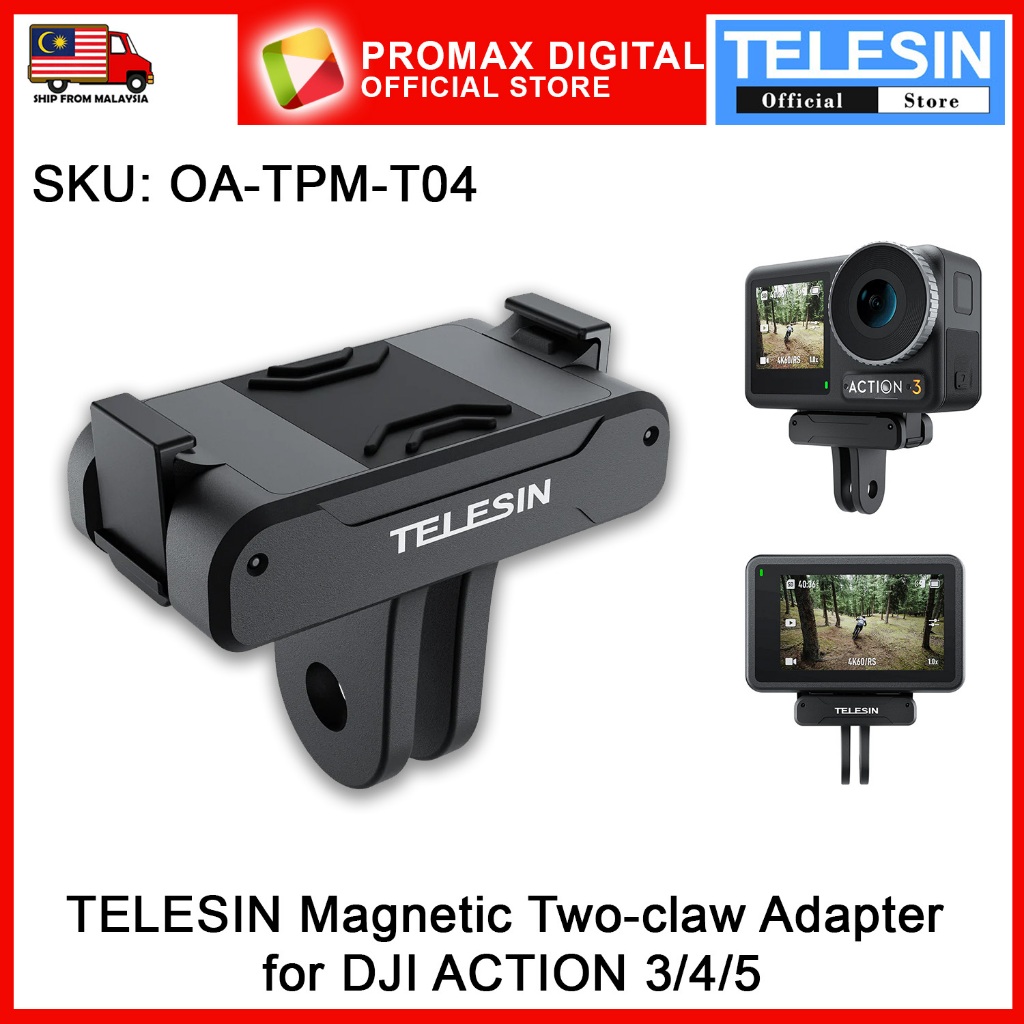 TELESIN OA-TPM-T04 Magnetic Two-claw Adapter for DJI Osmo ACTION 3/4/5 ...