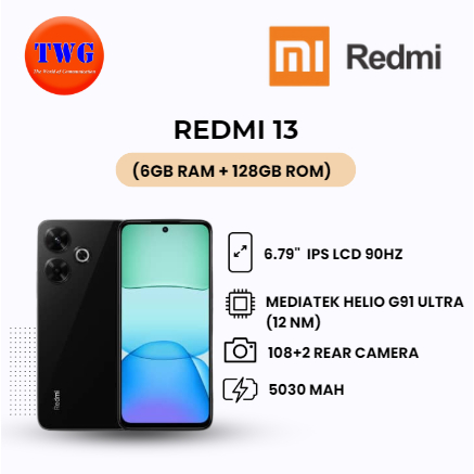Redmi 13 6GB Ram + 128GB Rom. Mediatek Helio G91 Ultra (12 nm) | Shopee ...