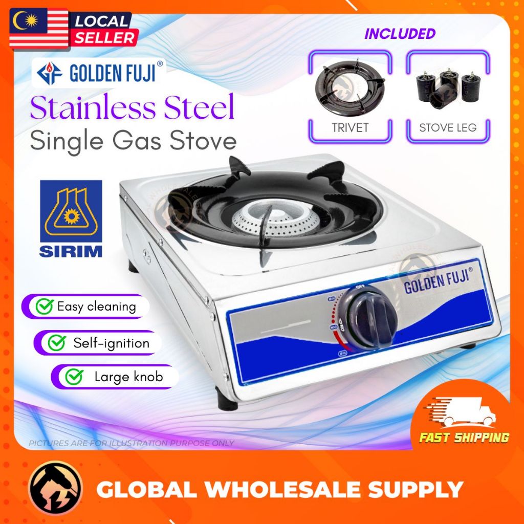 GOLDEN FUJI Dapur Gas Stainless Steel Stove Gas Cooker Dapur Gas Single ...