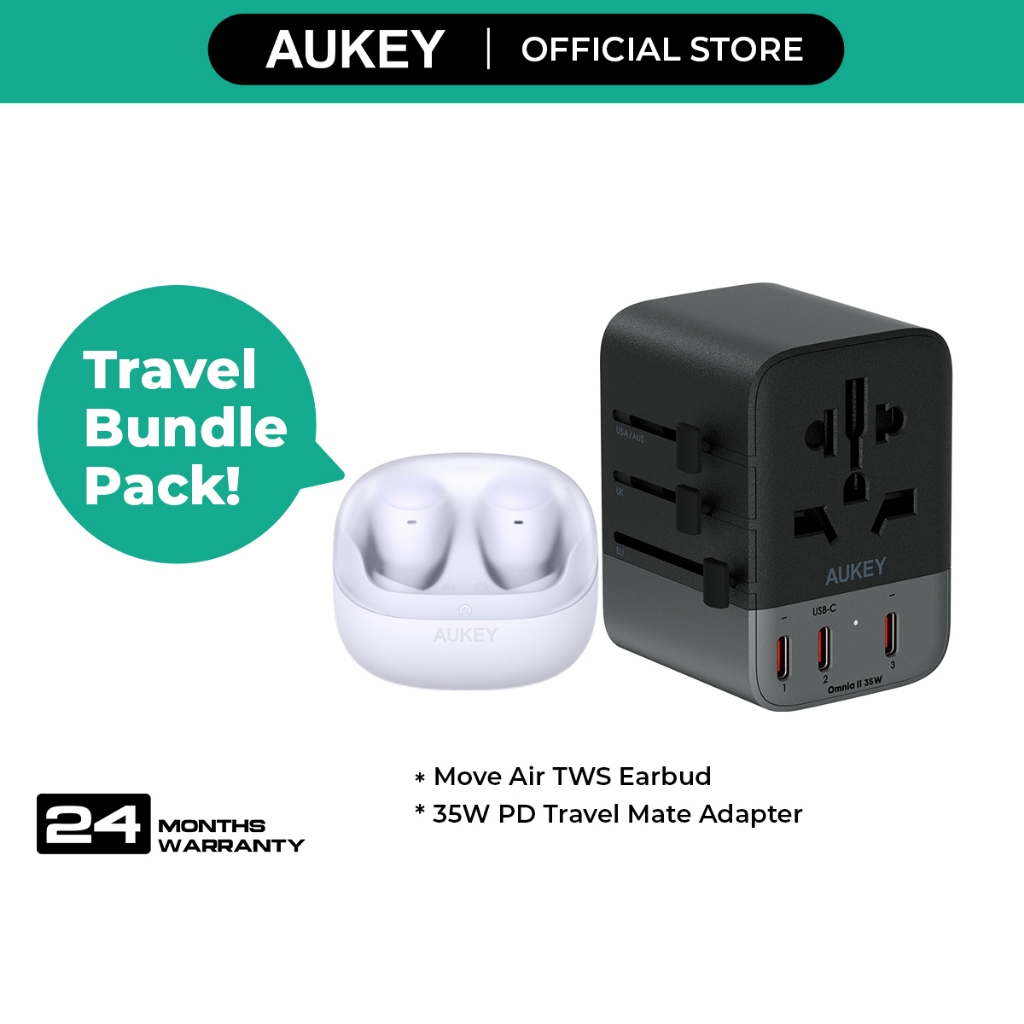 Aukey Set 2 - True Wireless Earbuds Bluetooth TWS with 7-EQ Modes + 35W ...