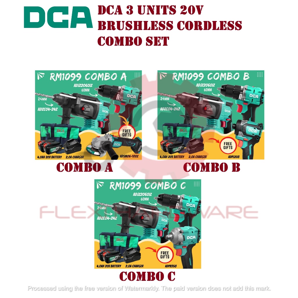 *NEW* DCA 3 Units 20V Brushless Cordless Drill Driver Impact Driver ,Rotary Hammer Drill, Combo ...