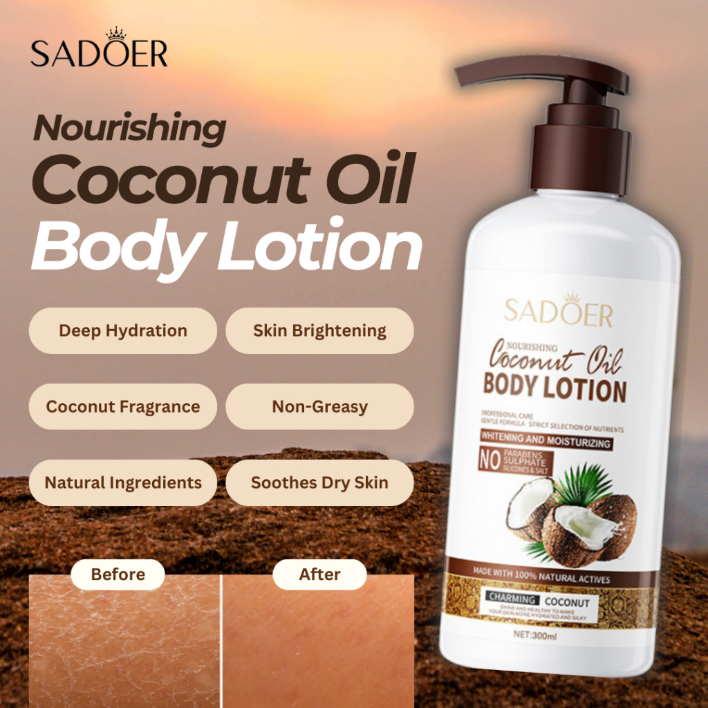 SADOER Nourishing Coconut Oil Body Lotion (Whitening, Moisturizing, Nourishing) - 300ml | Shopee ...