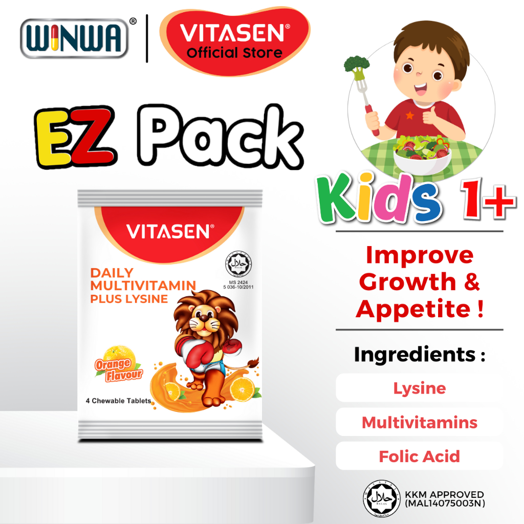 VITASEN Multivitamin Plus Lysine Chewable Tablet (Oren) EZ Pack 4'S ...
