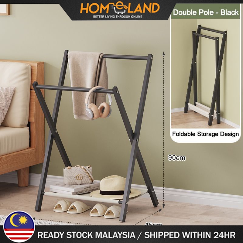 HOMELAND Floor Standing Bedside Clothes Hanging Rack Folding Floor ...