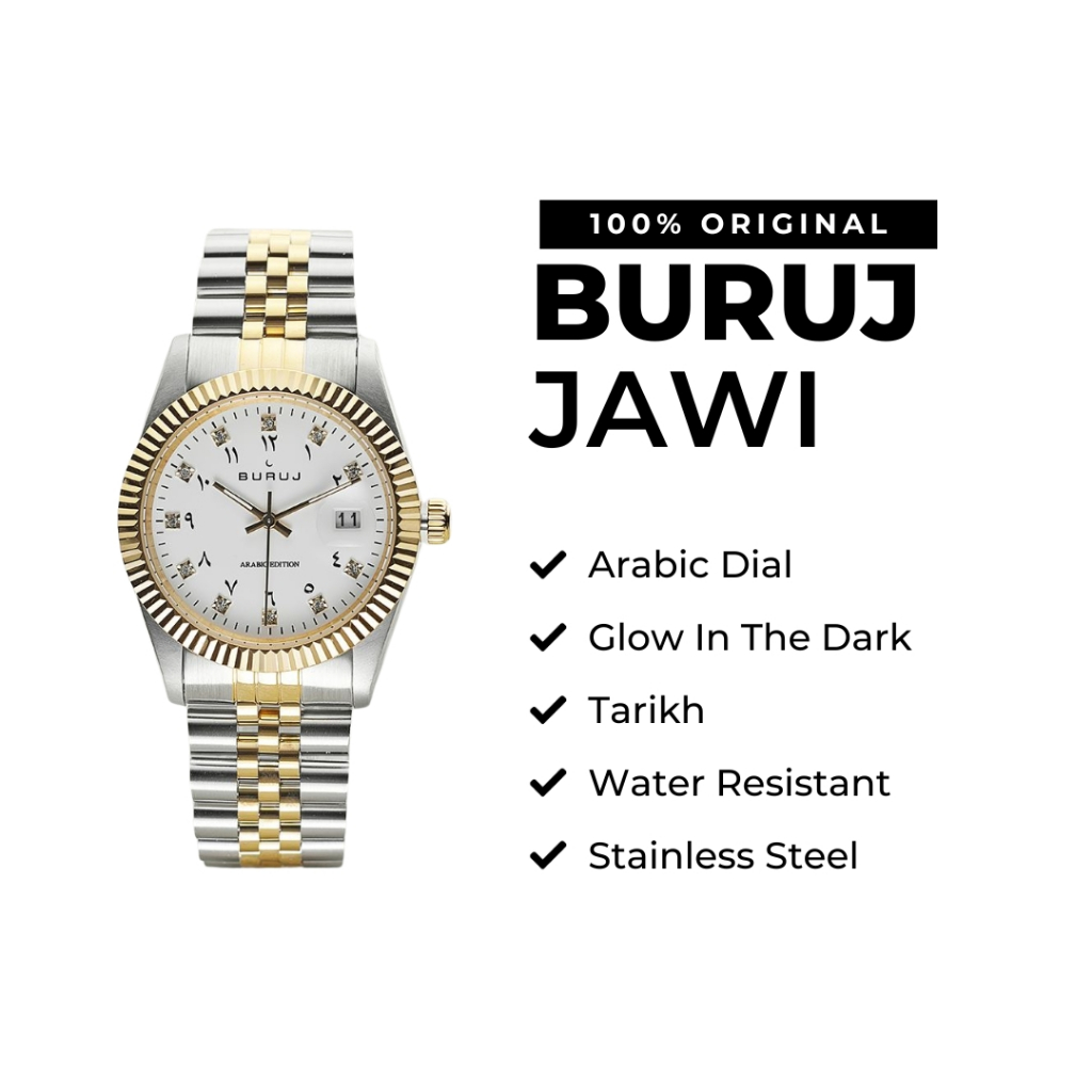[1 TAHUN WARANTI] JAM BURUJ JAWI STAINLESS STEEL WITH DATE | Shopee ...