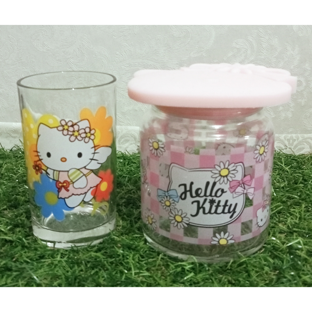 SANRIO HELLO KITTY GLASS MUG HELLO KITTY GLASS JAR WITH SILICONE LID ...
