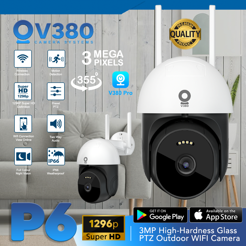 CCTV | V380 P6 3MP | Modern High-hardness Glass Color Day & Night PTZ ...