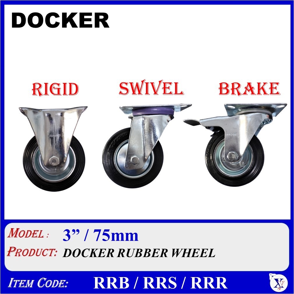 DOCKER 2-3/4" - 75 x 22mm RUBBER WHEEL - RRS-SWIVEL, RRR-RIGID, RRB ...