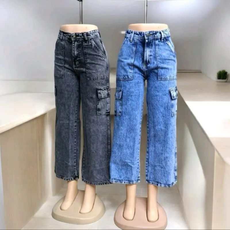 CARGO PLAZO ACID WASH JEANS PANTS FOR WOMAN SIX POCKET PREMIUM QUALITY ...