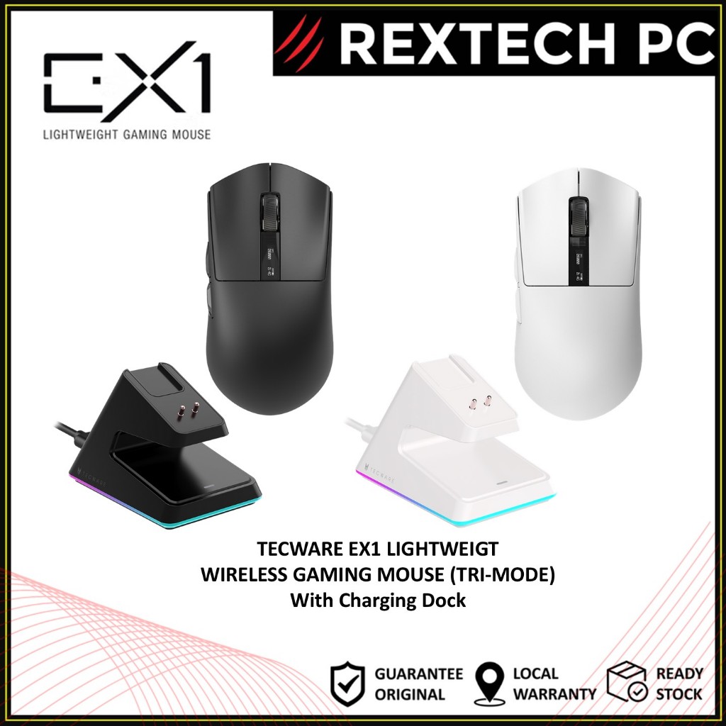 TECWARE EX1 Light-Weight Wireless Gaming Mouse TRI-Mode w/ RGB Charging ...