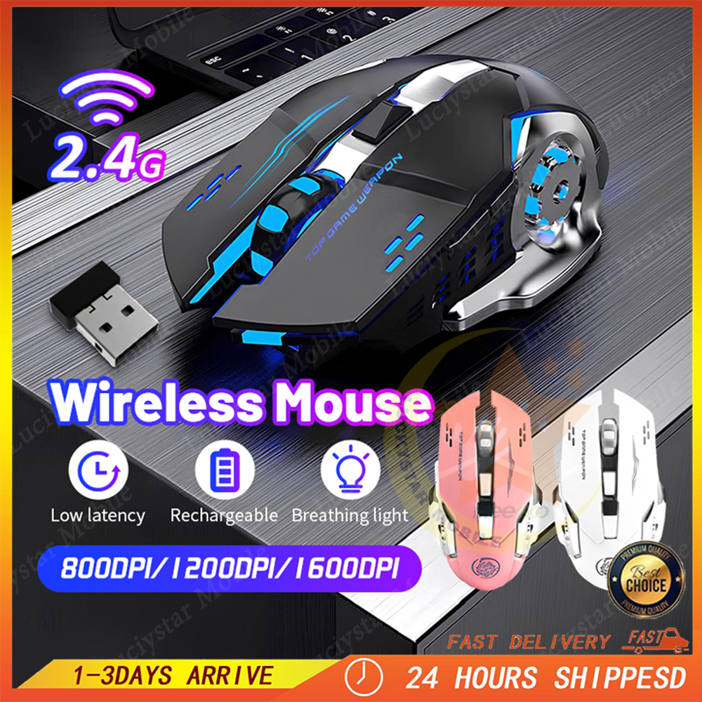Wireless Mouse 2.4G Computer Mouse Laptop USB Rechargeable Mute Backlit ...