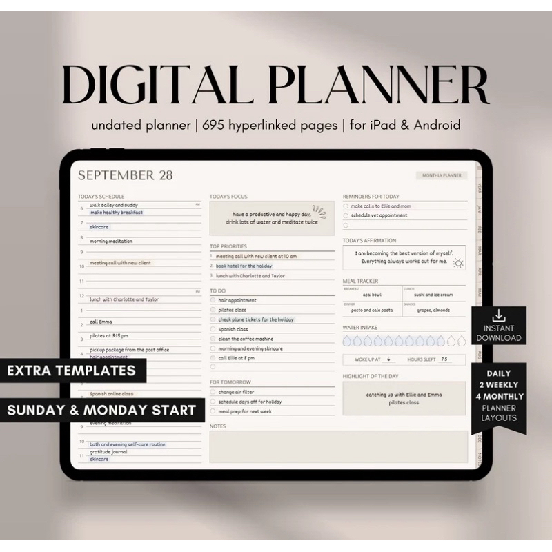 Digital Planner Undated - GoodNotes Planner, iPad & Android Planner ...