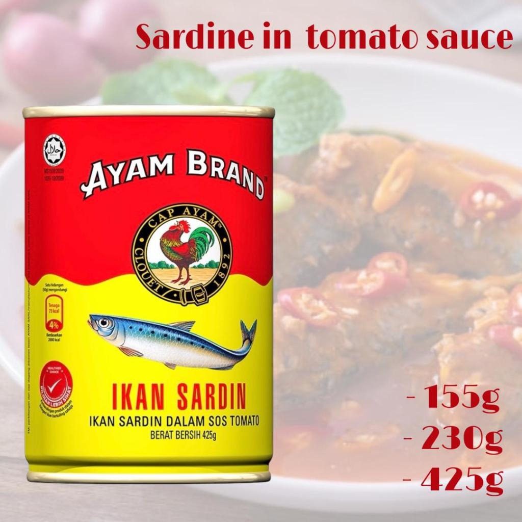 AYAM BRAND SARDINE IN TOMATO SAUCE/ IKAN SARDIN/ MACKEREL IN TOMATO SAUCE 155GM/ 230GM/ 425GM ...