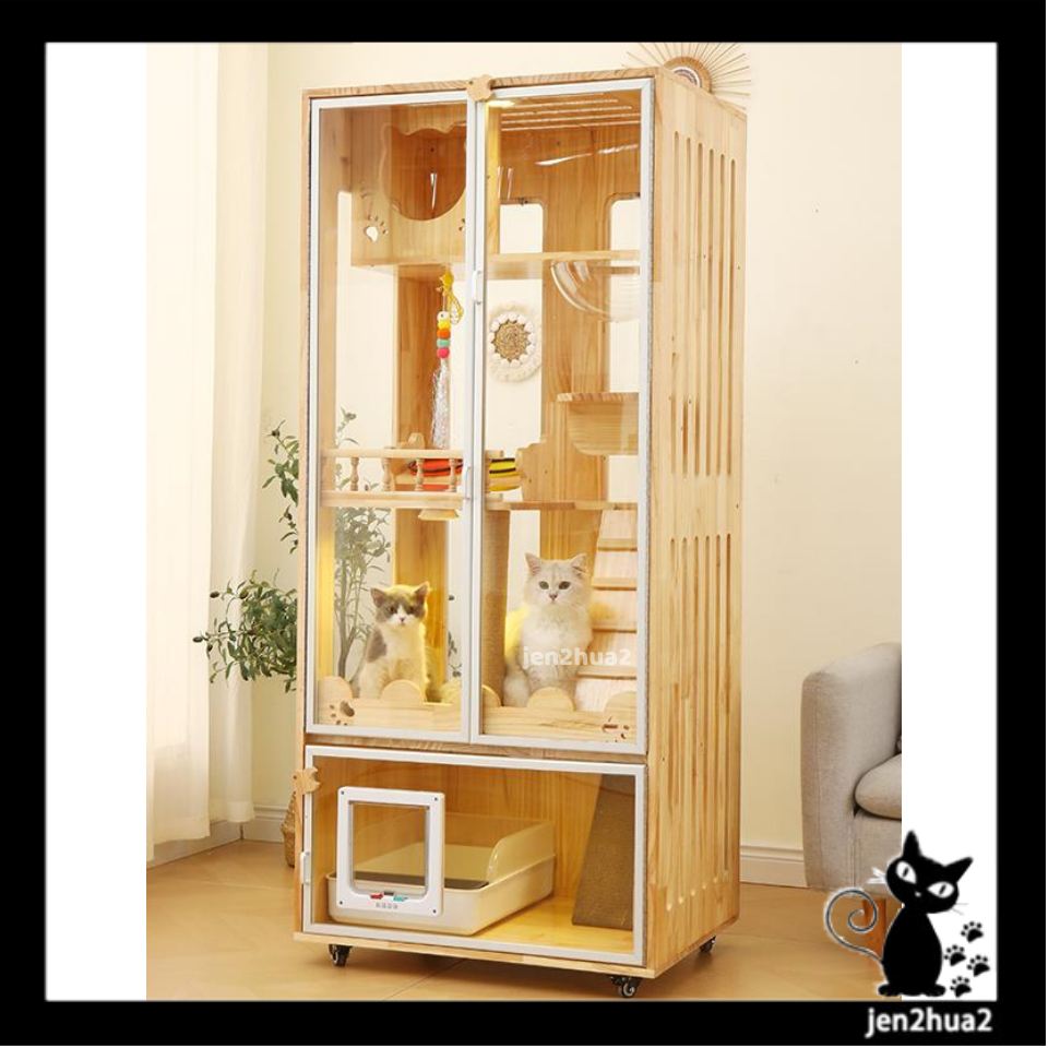 Solid wood cat villa cat house cat cage home with toilet space capsule cat house display cabinet ...