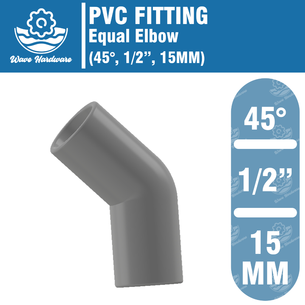PVC PIPE FITTING / PAIP PVC Equal Elbow / PVC Elbow (45deg, 15mm [1 ...