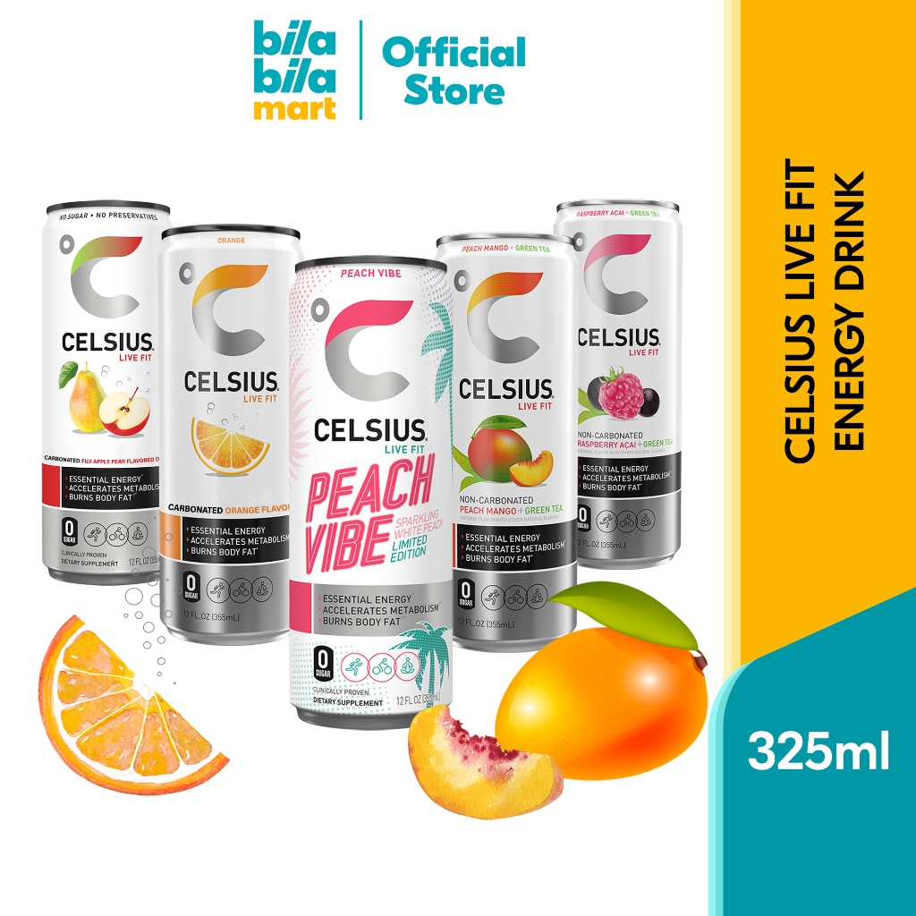 CELSIUS Live Fit Energy Drink (Orange, Peach Mango, Fuji Apple Pear ...