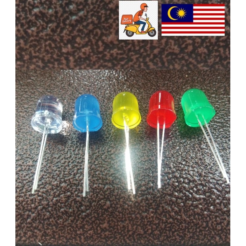 [5pcs] LED Bulb Besar 10mm – Putih/Biru/Kuning/Merah/Hijau (Elektronik ...
