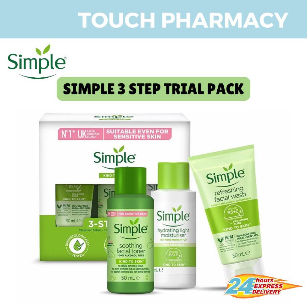 SIMPLE 3 Step Trial Pack (Refreshing Wash + Toner + Moisturiser ...