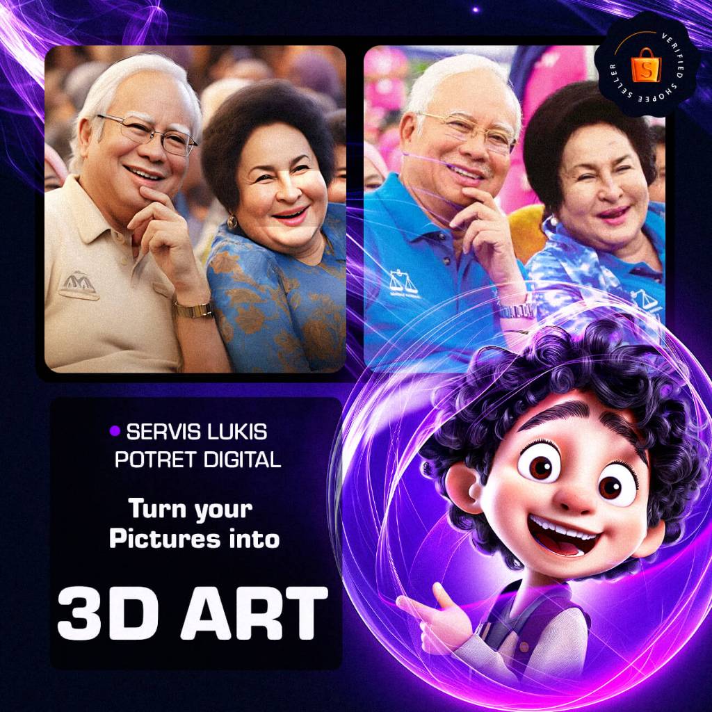 (COUPLE/PER PERSON) Servis Lukis 3D Potret Digital | Digital Portrait ...